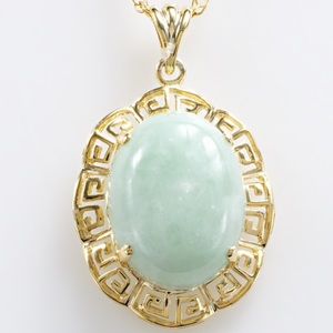Jewelry | 18k Gold Over Silver Jade Greek Key Oval Pendant | Poshmark
